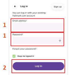 How do I log into the Hallmark Cards Now mobile app?