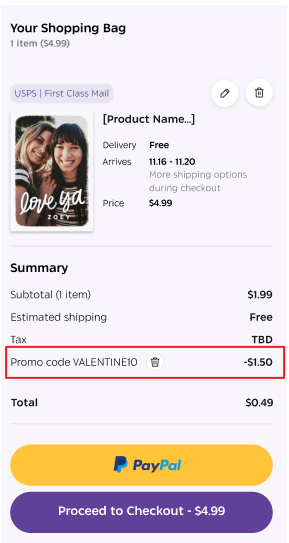 Checkout Process on the Hallmark Cards Now App